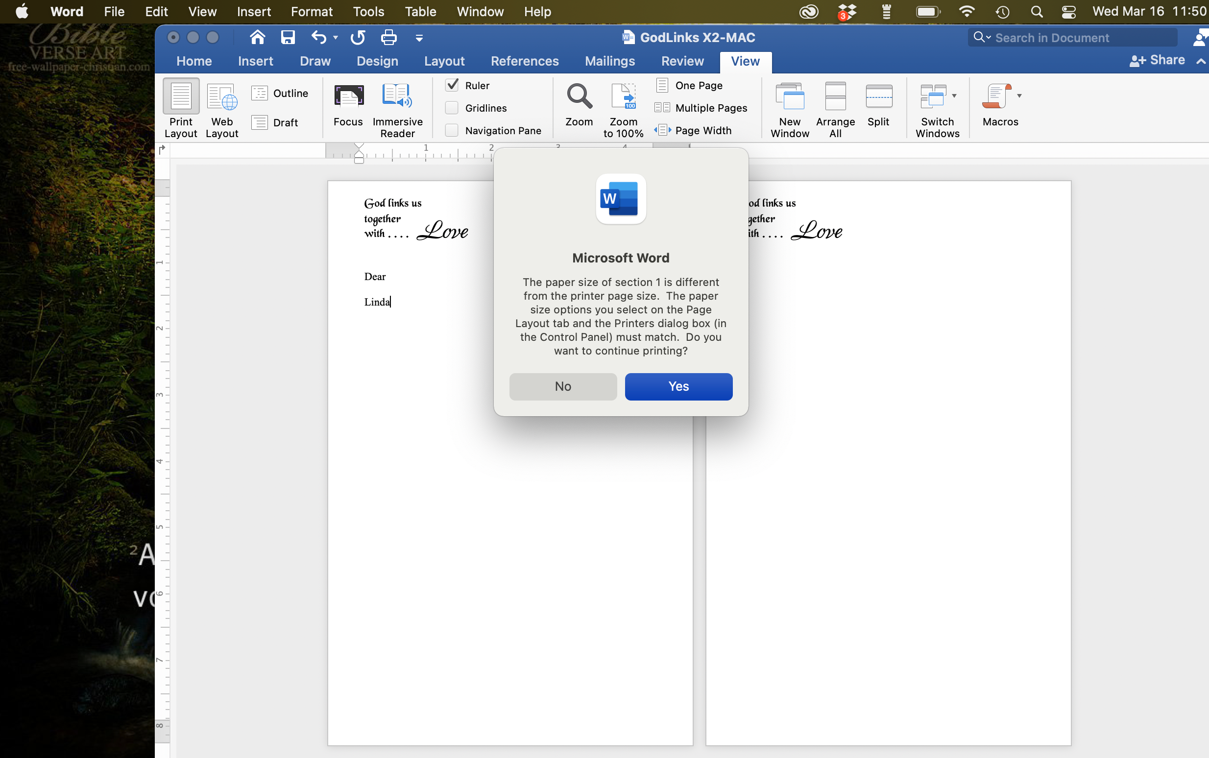 Create/Print 2 pages per sheet in Word 2016 for Mac | Microsoft ...