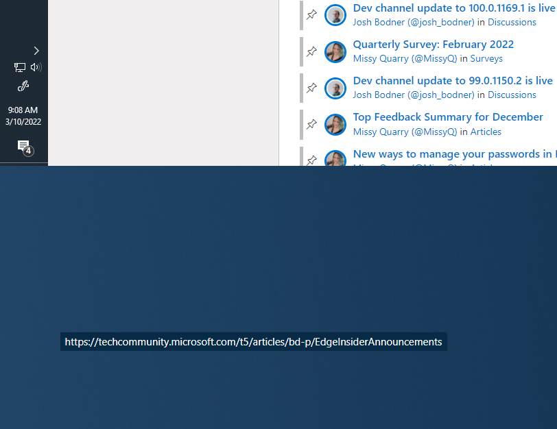 Link URL preview falls off screen when hovering over link | Microsoft ...