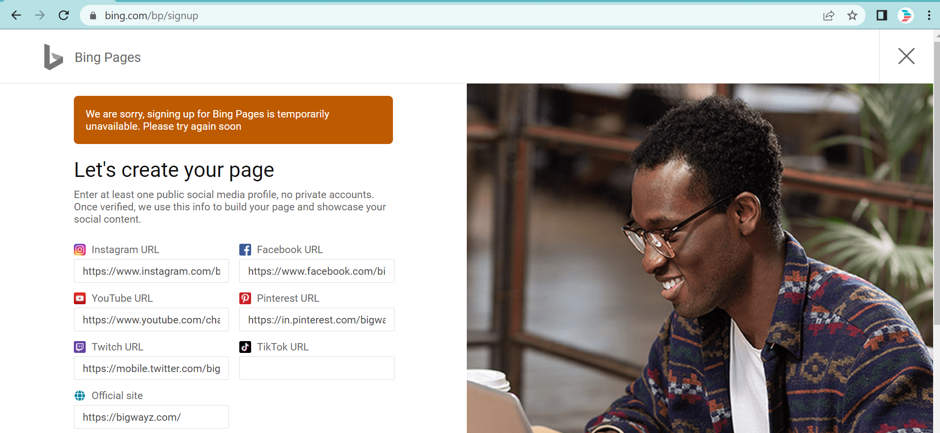 Unable to sign up for Bing Pages | Microsoft Community Hub