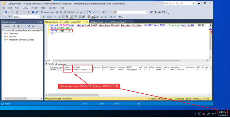 Azure SQL idle sessions are killed after about 30 minutes