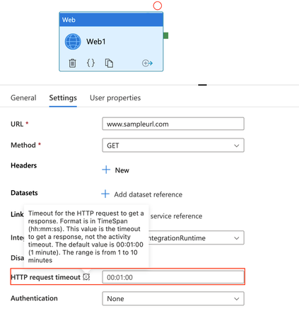 Web activity response timeout
