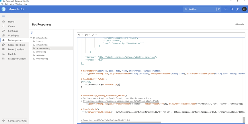 Improve the Weather Forecast Bot App using Language Generation Content in Bot Framework Composer ...