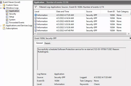 Event 16384 Security-SPP Server 2019 scheduled 100 years from now ...