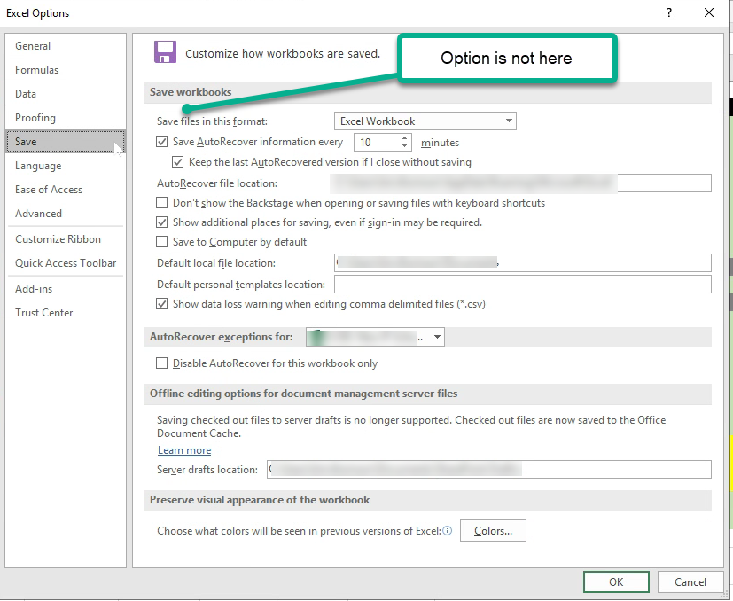 File->Options->Save: No AutoSave OneDrive and SharePoint | Microsoft ...