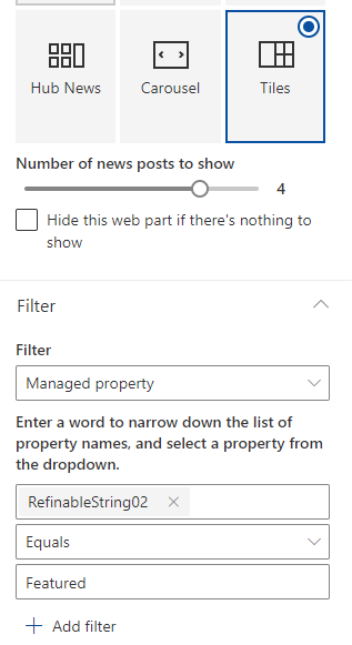 News web part not working correctly when using managed property filter ...