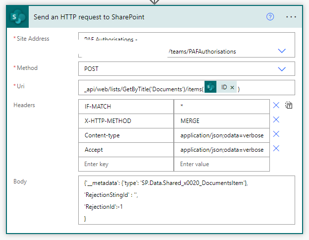 Delete name data from managed column using "Send an http request ...