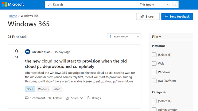 How to provide feedback on Windows 365 | Microsoft Community Hub