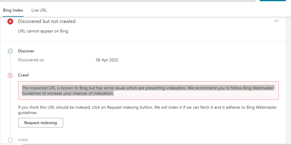 Discovered but not crawled | URL cannot appear on Bing | Microsoft ...