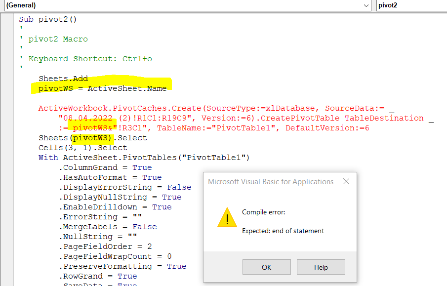pivot table macro error | Microsoft Community Hub