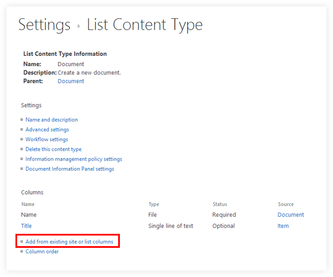 Update existing list column with content type - missing action in ...