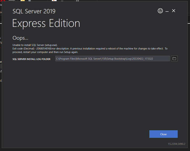 Error in installation of SQL Server 2019 Express Edition | Microsoft ...