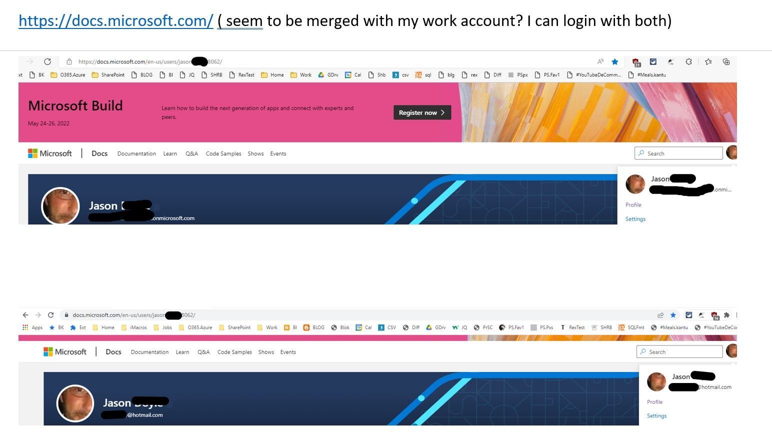 Which account should I login with for docs and techcommunity, Personal ...