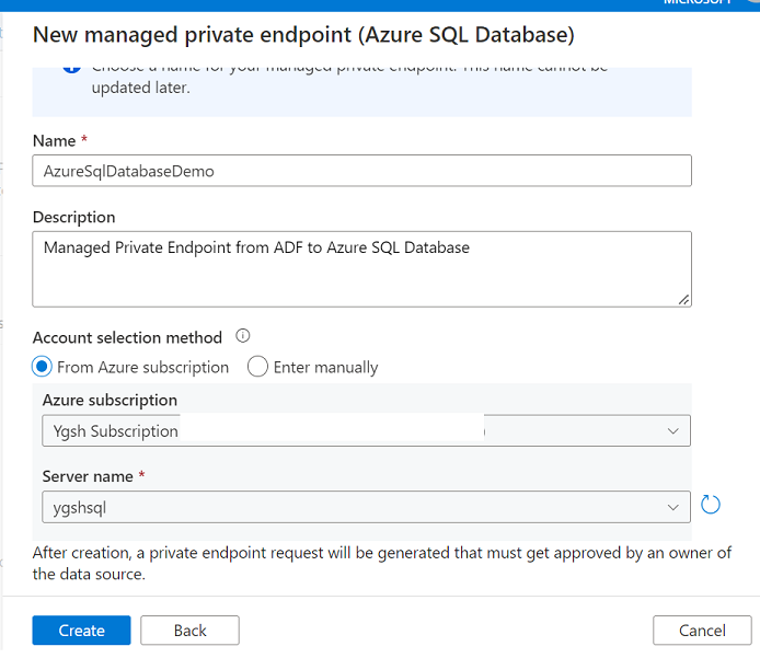 Azure SQL Database to ADF connectivity using Azure Private Endpoint ...