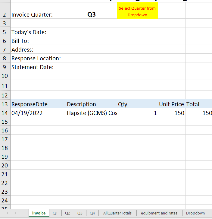 Insert table data from one of 4 sheets into master invoice based on ...