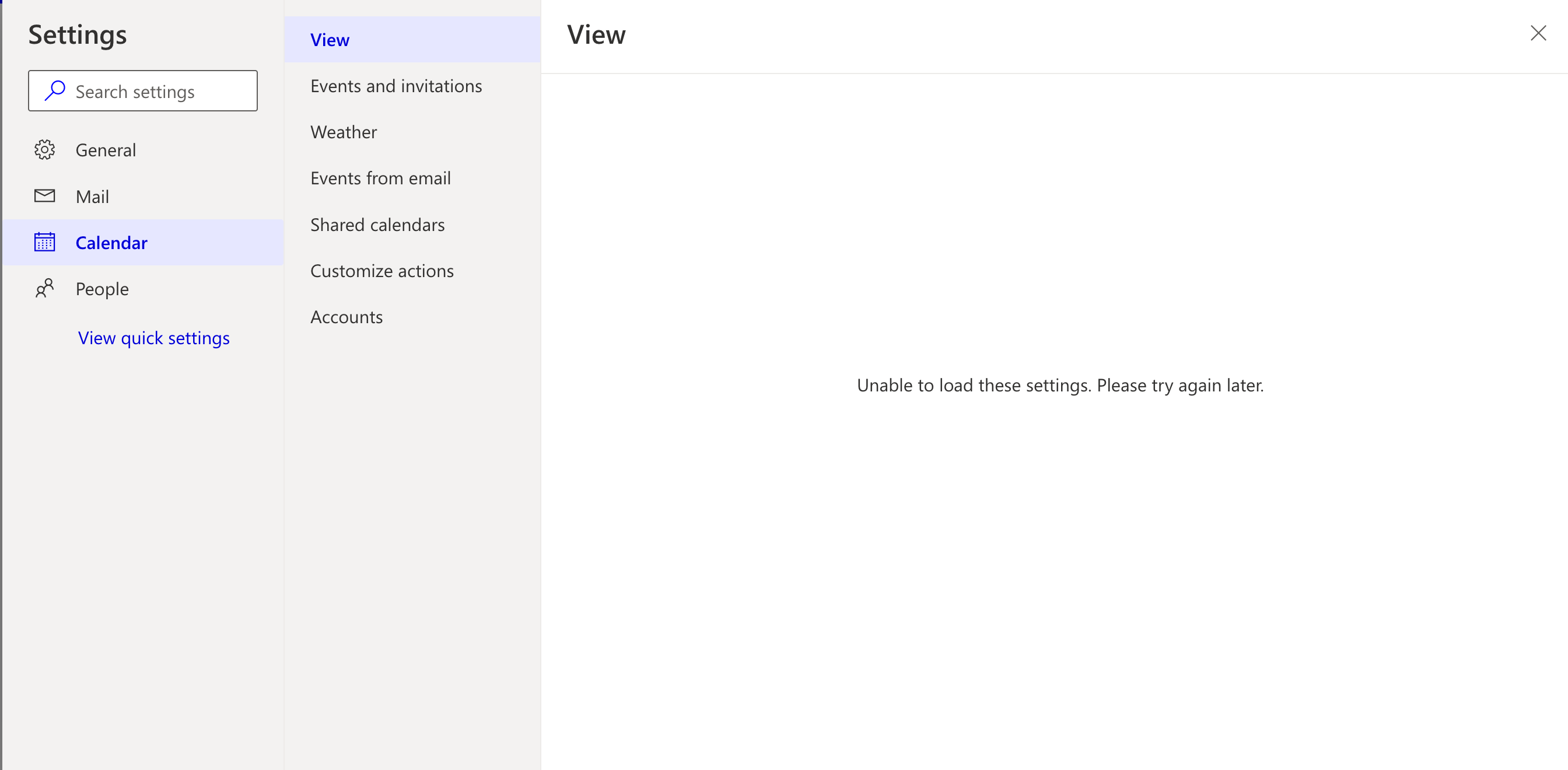 Calendar Error - Couldn't Save Event and Unable to load these settings. Please try again later ...