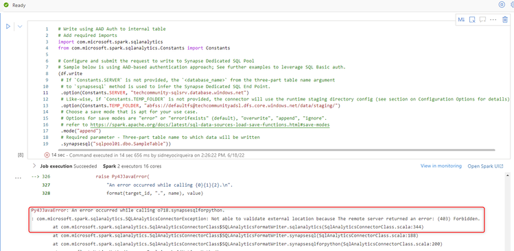 Writing Data Using Azure Synapse Dedicated Sql Pool Connector For Apache Spark Microsoft