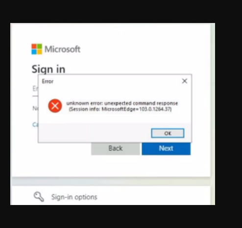 unknown error unexpected command response Session info: MicrosoftEdge ...