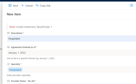 Error: Invalid statement, ResultCode: 1 | Microsoft Community Hub