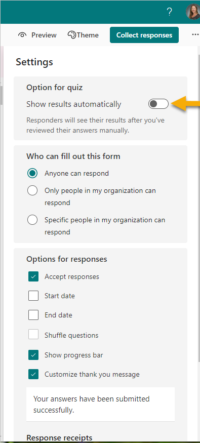 "view results" button still showing after turning the option off (QUIZ) | Microsoft Community Hub
