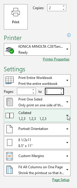 Printing more than 1 copy of Entire Workbook, will not collate ...