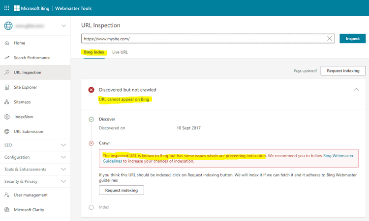 Discovered but not crawled | URL cannot appear on Bing | Microsoft ...