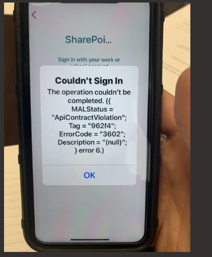 Error Code Logging Into SharePoint Mobile App | Microsoft Community Hub