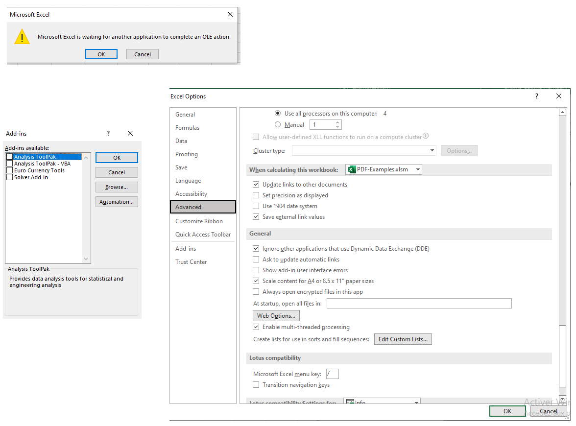 VBA to send emails :Excel is waiting for another application to complete an OLE action ...