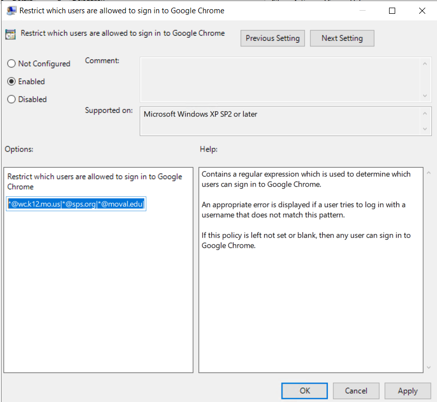 group policy setting to restrict which users are allowed to sign in to google chrome | Microsoft ...