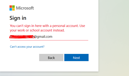 You can't sign in here with a personal account. Use your work or school ...
