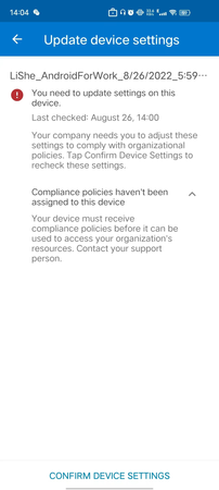 can't login in my outlook in my andriod phone with Intune company ...