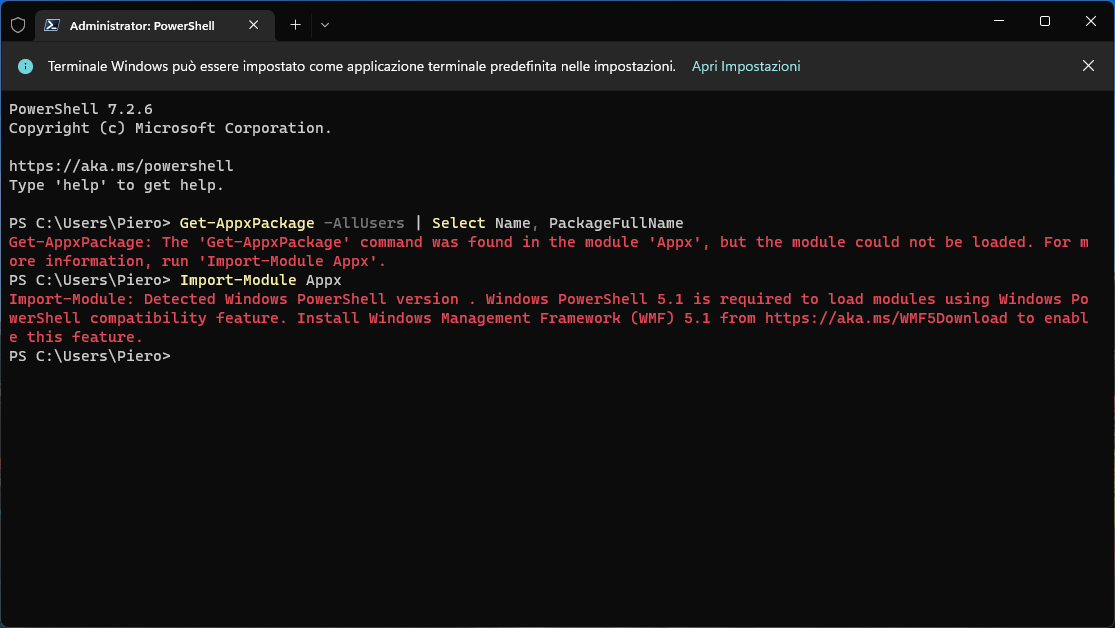 I installed Windows Terminal which was not installed before, but PowerShell it gives me this ...