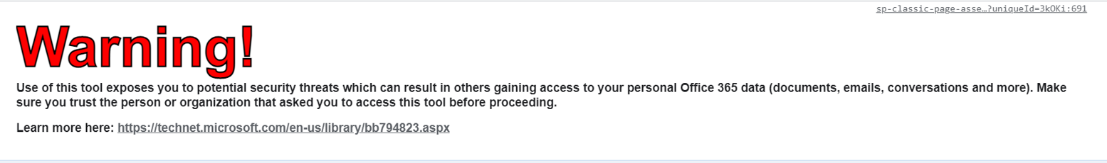 Warning! message from SharePoint framework | Microsoft Community Hub