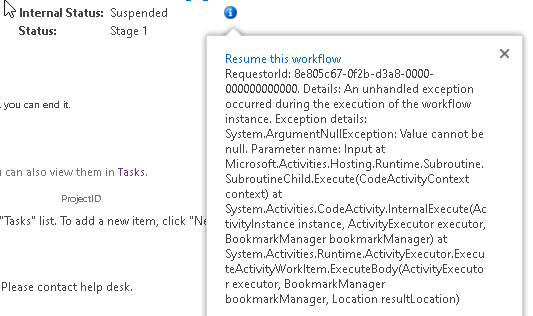 Sharepoint online 2013 - Workflow gets suspended | Microsoft Community Hub