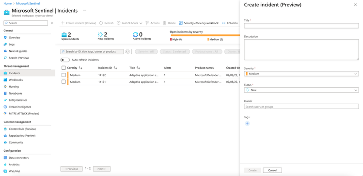 Create and delete incidents in Microsoft Sentinel | Microsoft Community Hub