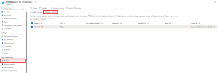 Long-term backup retention(LTR) on Azure SQL Hyperscale service tier is ...