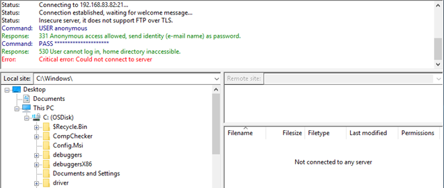 FTP “530 User cannot log in” error and solution