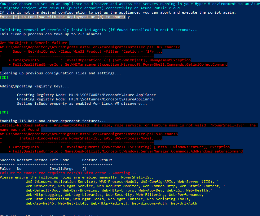 Azure Migration (appliance) f. Hyper-V relies on deprecated and unsupported requirements ...