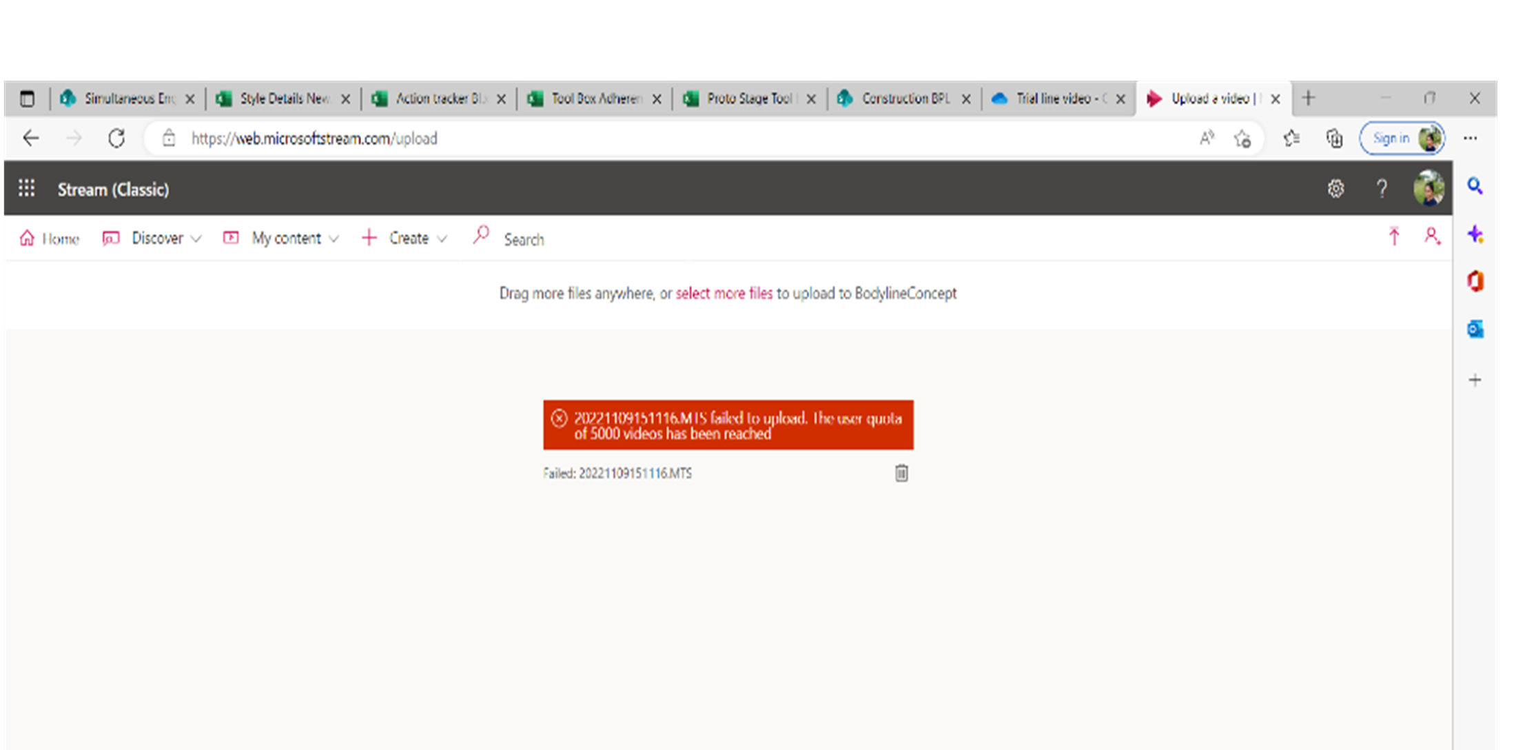 Unable to upload Videos to the Stream (classic) | Microsoft Community Hub