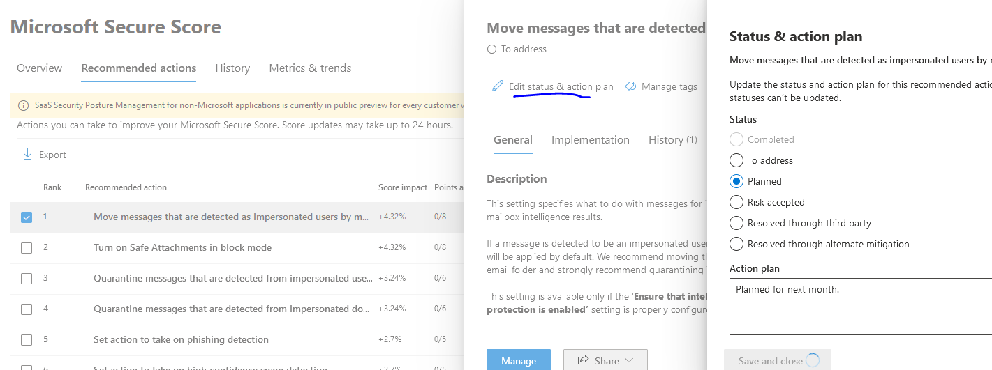 Impossible to update Secure Scores Recommended actions status ...