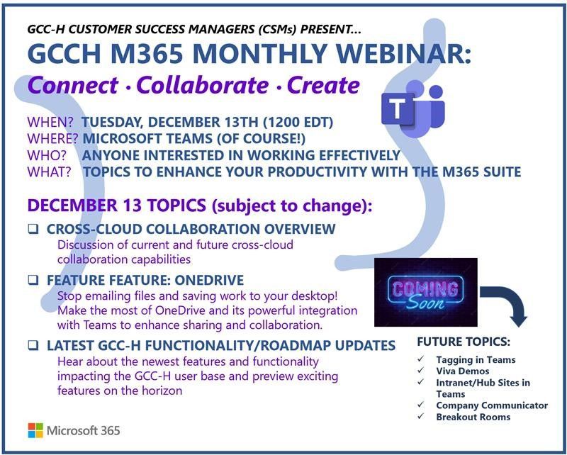 December edition of the GCC-H M365 Monthly Webinar: Connect ...