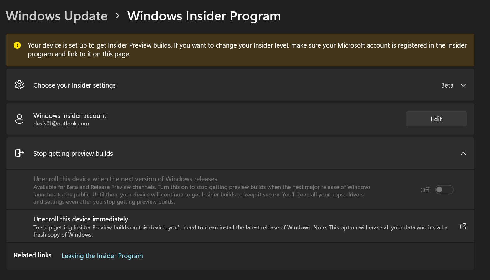cannot get out of Windows Insider program | Microsoft Community Hub
