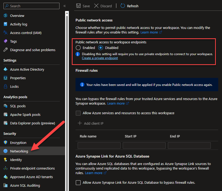 Disabling Public Network Access in Synapse