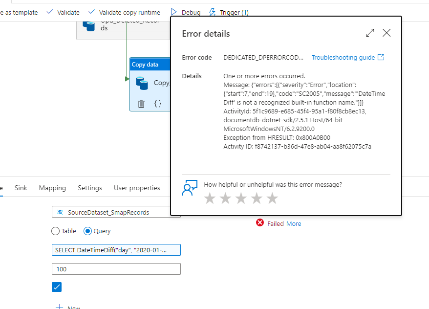 Bulk Copy from CosmosDB: DateTimeDiff is not a recognized built-in function name | Microsoft ...