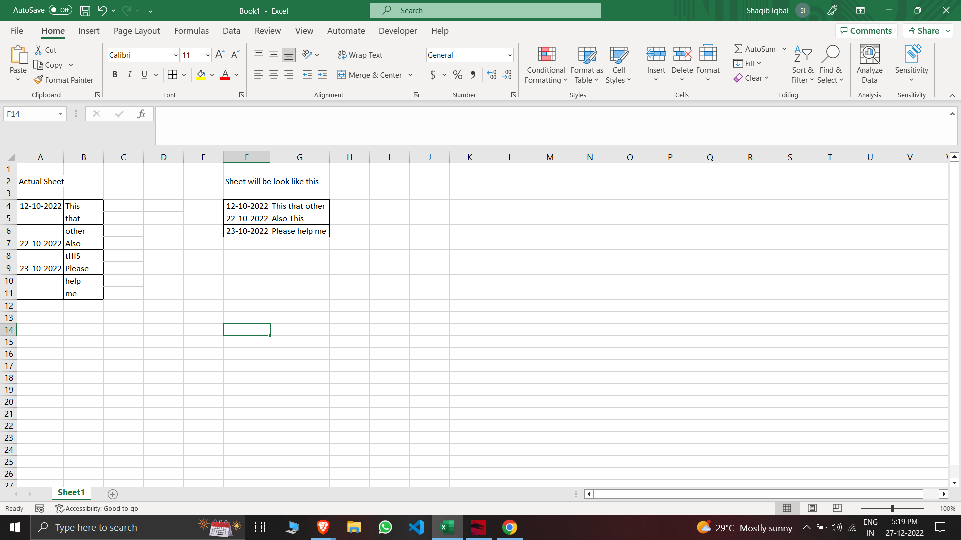 Concat column B text so data will look like column G And delete blank cells | Microsoft ...