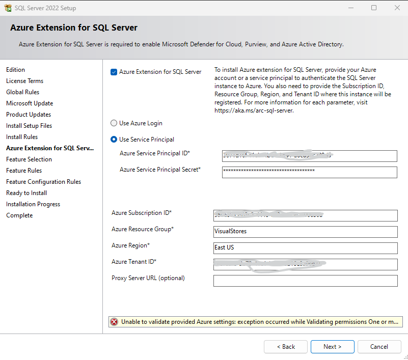 Azure Extension for SQL Server 2022 errors | Microsoft Community Hub