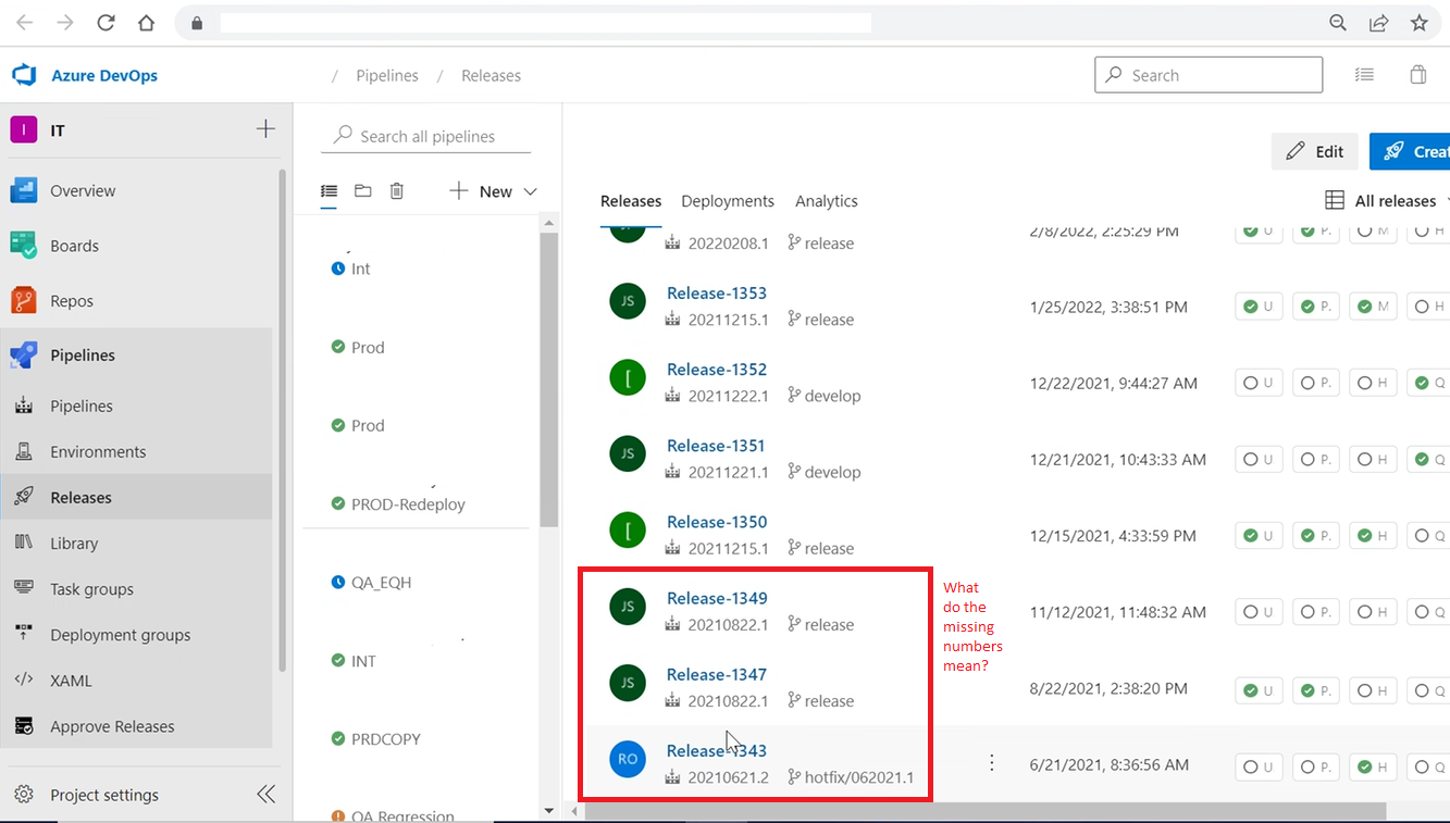 What do the missing numbers in the Release pipeline mean? | Microsoft Community Hub