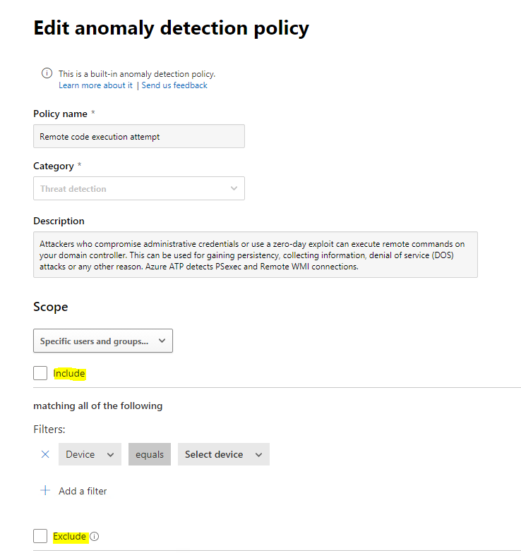 Edit anomaly detection policy by excluding certain endpoints ...