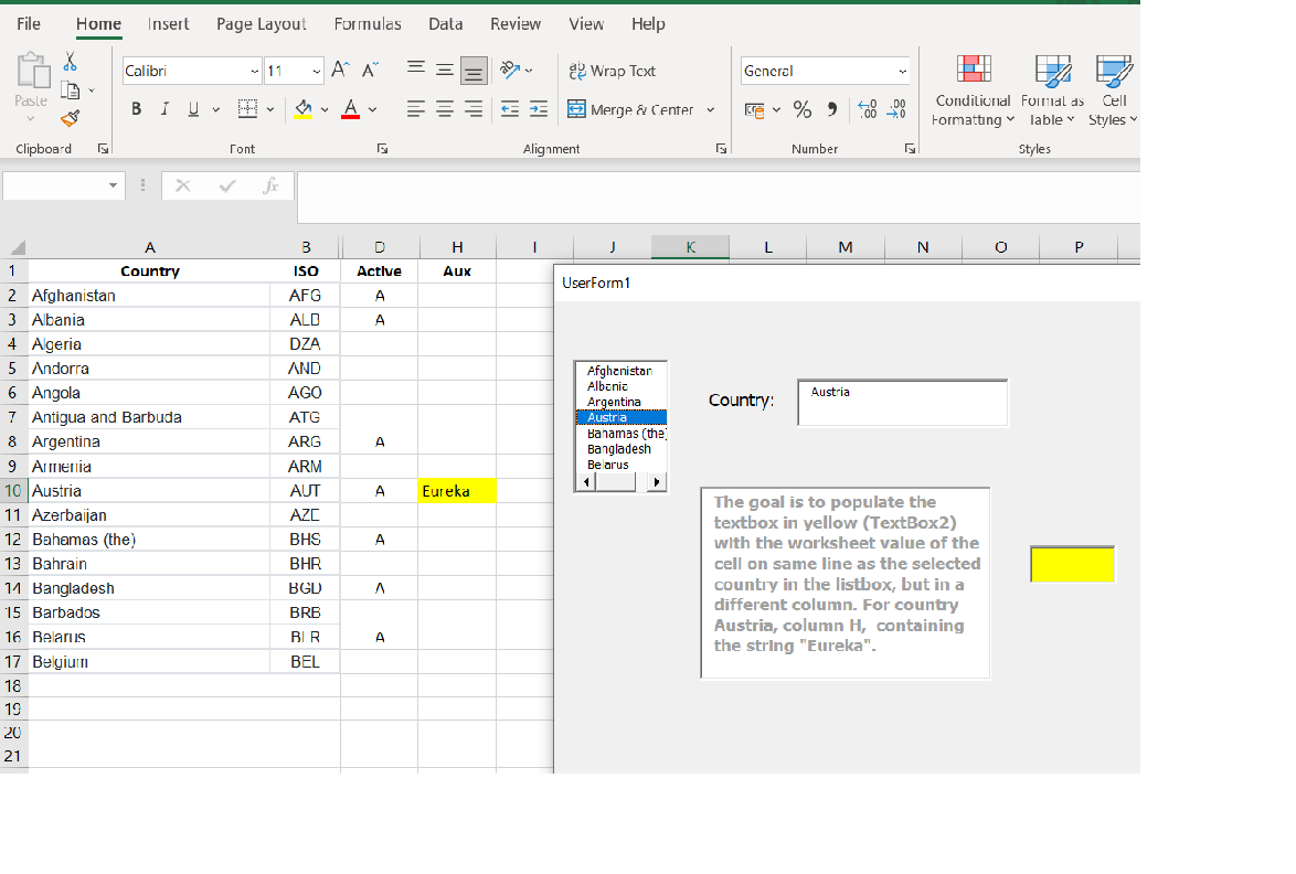Populate Textbox With Cell Value Selected In Listbox In A Different