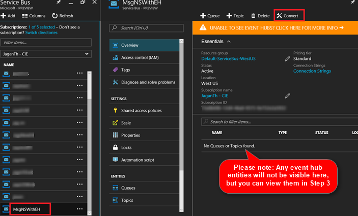 Namespace Auto-convert from Messaging type to EventHub type | Microsoft Community Hub