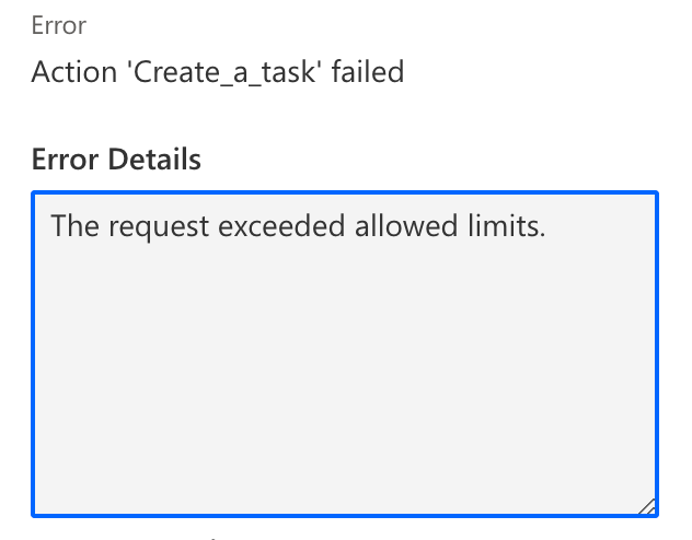 The request exceeded allowed limits - is there still a task limit? | Microsoft Community Hub